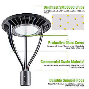 LED Post Top Pole Lights 60W with Optional Photocell, LED Garden Area Lights, 8100LM 5000K Outdoor Waterproof Top Pole Fixture for Garden Pathway, Parking Lot, Courtyard, School Street Light