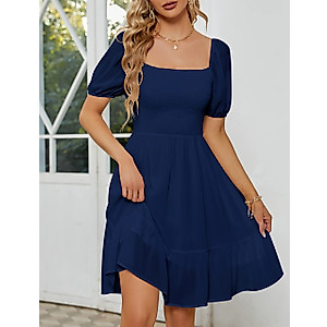YATHON Wedding Guest Dresses for Women with Sleeves Homecoming Bridesmaid Sundress Family Gathering Dance Party Short Dresses(YT194-Navy,L)