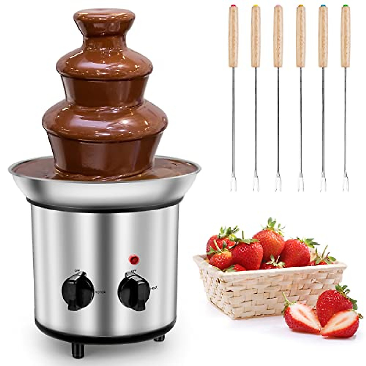 Outamateur 32-Ounce Chocolate Fondue Fountain,3-Tier Electric Chocolate Melting Machine with 6PCS Fondue Fork,Stainless Steel Party Fountain,Hot Chocolate Fountain Pot for Nacho Cheese,BBQ Sauce,Ranch,Liqueurs