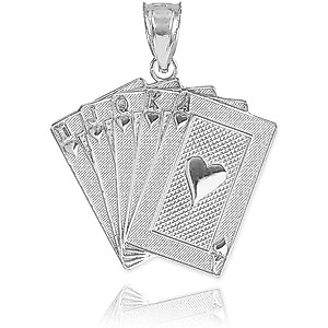 Claddagh Gold .925 Sterling Silver Heart Suit Royal Flush Poker Hand Cards Pendant Charm