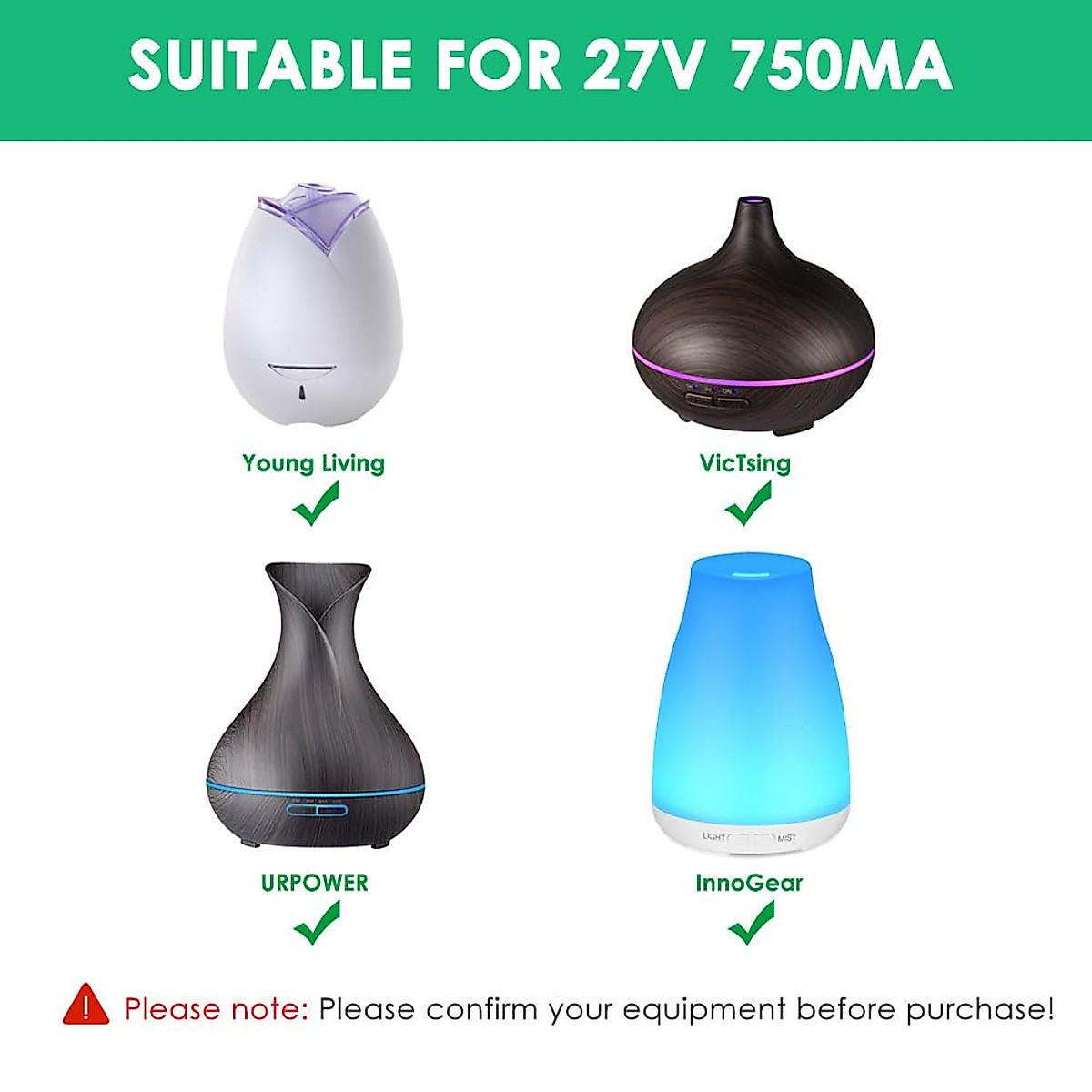 Mrgru 24V Power Cord for Diffuser Compatible with VicTsing/Young Living/DoTerra Petal/URPOWER/InnoGear 120ml 150ml 200ml 500ml Essential Oil Diffuser Humidifier Replacement Power Supply Adapter