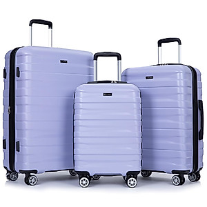 Travelhouse 3 Piece Hardshell Suitcase Set: Lightweight Spinner Luggage - TSA-Approved Carry-Ons for Stress-Free Travel (Light Purple)