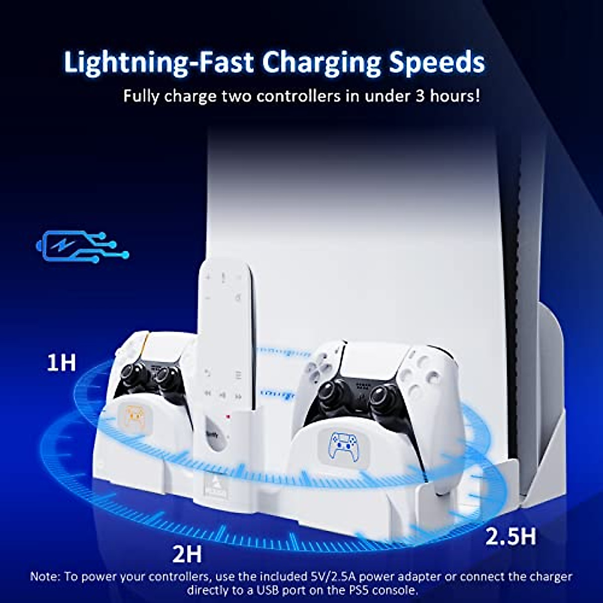 NexiGo PS5 Accessories Wall Mount with DualSense Charging Station, Stable Metal Wall Hanging Stand with LED Charging Indicator for Playstation 5 Console (Disc & Digital), White