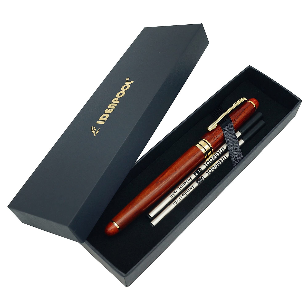 IDEAPOOL Genuine Rosewood Ballpoint Pen Writing Set - Extra 2 Black Ink Refills - Fancy Nice Gift Wooden Pen Set for Signature Executive Business Journaling