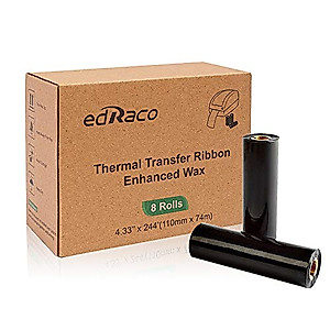 Desktop Thermal Transfer Ribbons -Enhanced Wax, 8 Rolls, 4.33" x 244'/110mm x 74m for Zebra Desktop Printer