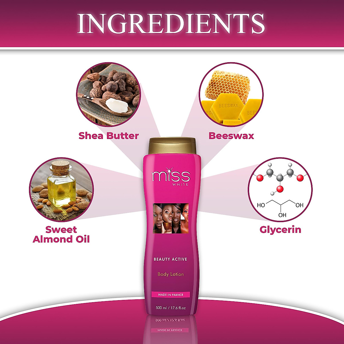 FAIR & WHITE-Miss White, Skin Brightening Body Lotion – 13.5 Fl oz / 400 ml – Moisturizing, Hydrating Lotion, Helps to Reduce pigments on: Body, Elbows, Knees and Armpits