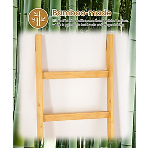 Cozivolife Blanket Ladder 6-Tier,Bamboo Towel Rack with 2 Anti-Tip Straps and 4 Hooks,Ladder Shelf Easy Assembly,Wall-Leaning Blanket Rack,Rustic Decorative Farmhouse Storage (Natural)