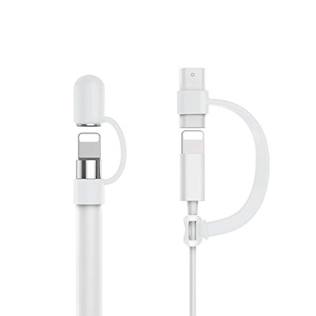 MoKo Pencil Cap Holder Fit Apple Pencil 1st Generation, USB Cable Tether and Pencil Cap, Fit New iPad 10th Generation 2022, iPad 9th/8th/7th/6th Gen, iPad Mini 5,White