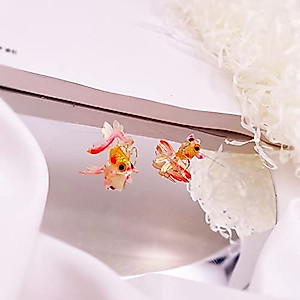925 Silver Needle Goldfish Earrings, comically cute acrylic resin simulated fish earrings Unique lightweight goldfish pendant earrings Jewelry gift for women(2PCS) -Yellow