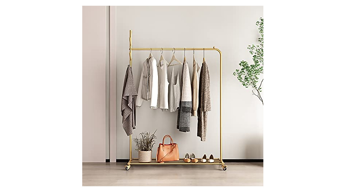 Smlttel Metal Gold Clothes Rack for Hanging Clothes, Rolling Clothing ...