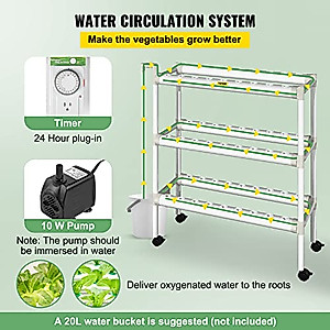 VEVOR Hydroponics Growing System, 54 Sites 6 Food-Grade PVC-U Pipes, 3 Layers Indoor Planting Kit with Water Pump, Timer, Nest Basket, Sponge for Fruits, Vegetables, Herb, White