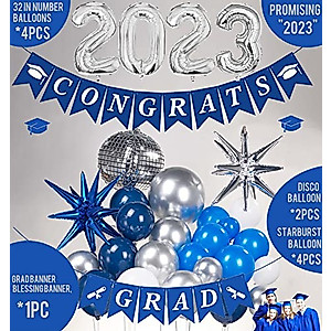 Navy Royal blue and Silver white balloon kit for Graduation birthday party decorations class of 2023 Grad congratulations Prom party Grad ceremony decor