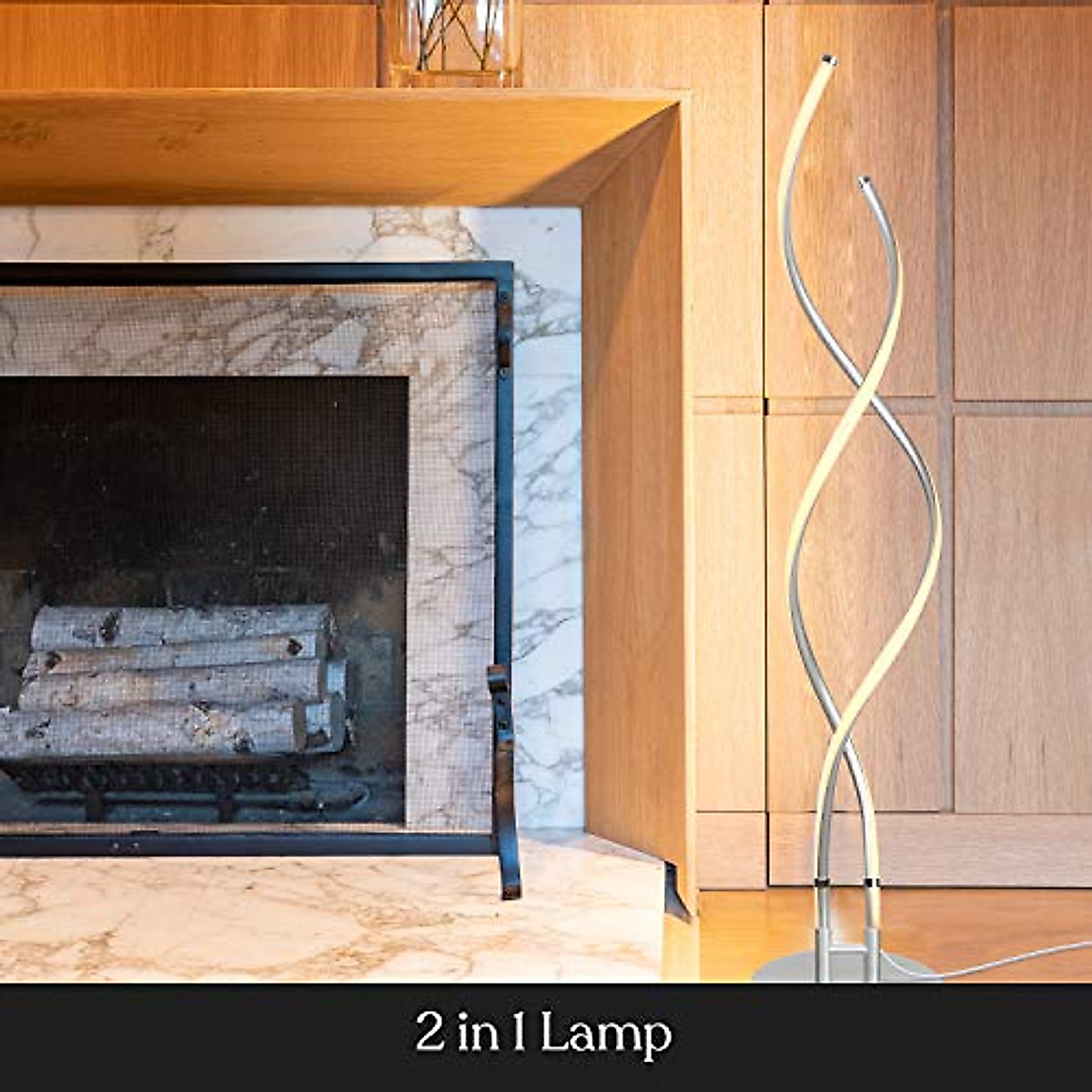 Brightech Embrace Dimmable LED Floor Lamp – Modern Spiral Adjustable Standing Lamp for Living Rooms & Offices – 2-in-1 Tall End Table Lamp for Bedroom Reading - Silver