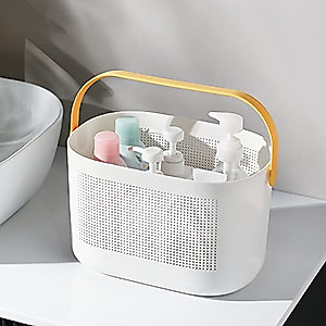 ALINK Plastic Shower Caddy Basket with Handle, Portable Bathroom Storage Organizers Cleaning Caddy for Bath Toy, Kitchen, College Dorm - Yellow