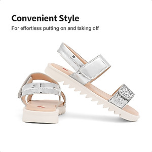 DREAM PAIRS Girls Sandals Glitter Two Strapped Casual Open Toe Sandals Little Kid/Big Kid,Size 2 Little Kid,Silver,SDLS2303K