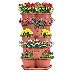 VIVOSUN 5 Tier Vertical Gardening Stackable Planter for Strawberries, Flowers, Herbs, Vegetables Brown