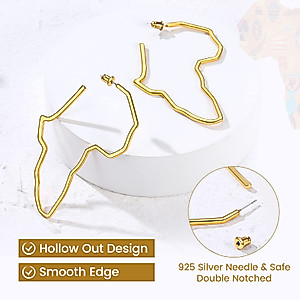 Large Exaggerate African Map Earrings for Women, Traditional Hyperbole Gold African Map Hollow Out Hoop Earrings Africa Jewelry Statement Earrings…