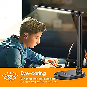 Desk Lamp,Table Lamps LED Desk Lamp,Dimmable Office Lamp with USB Charging Port,3 Lighting Modes with 10 Brightness Levels,Touch Control,Memory function,Eye-Caring Desk Light for Study,Reading,Bedroom