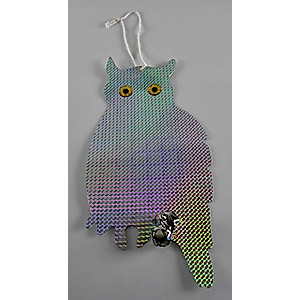 Home-X Guard Owl Decoy for Yard, Reflective Bird Deterrent Decoration with Bells