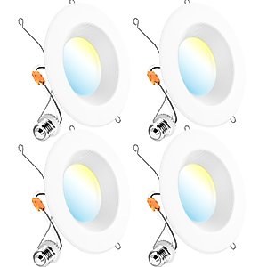 Sunco 5CCT Retrofit LED Recessed Lighting 6 Inch, 2700K/3000K/3500K/4000K/5000K Selectable, Dimmable Can Lights, Smooth Trim, 13W=75W, 965LM, Damp Rated, UL-Certified 4 Pack