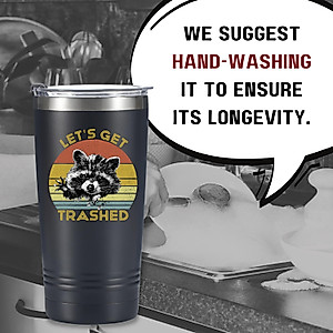 Raccoon Gifts for Men and Women, Insulated 20 oz Stainless Steel Travel Tumbler with Straw, Brush, Lid, and Gifts Box, LET'S GET TRASHED