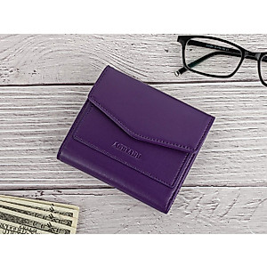 AGBIADD Small Compact Leather Wallet for Women, RFID Blocking Women's Credit Card Holder Pocket Wallet Ladies Purse (purple)