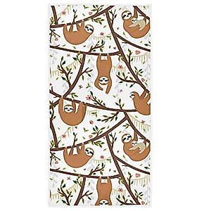 Wamika Funny Sloth Baby Hand Bath Towel Shower Towels Set Tree Pioneer Flowers Kitchen Hanging Gym Fingertip Bathroom Towel Highly Absorbent