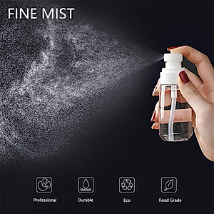 TOSERSPBE Spray Water Bottle Hair Mister, Fine Mist Stylist Sprayers 360 Empty Small Misting Spritzer, Perfume Atomizer with Pump Clear Containers (2PCS/2oz)