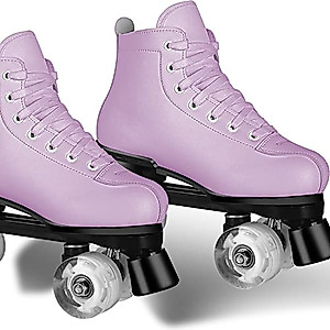 PERZCARE Roller Skates for Women&Girls,Classic Double Row 4 Wheels Shiny Quad Men's Skates,PU Leather High-top Roller Skates for Teens/Adult/Boys/Unisex Indoor/Outdoor