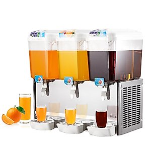 54L Commercial Beverage Dispenser, 3 Tanks 14.25 Gallon Commercial Juice Dispenser, 18 Liter Per Tank, Garvee 380W Stainless Steel Food Grade Ice Tea Drink Dispenser with Thermostat Controlle