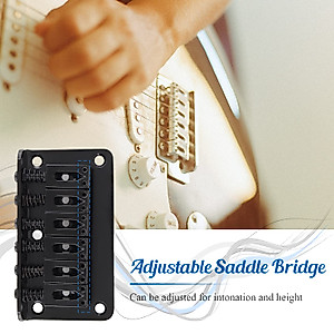 HARSKIYER Black Adjustable 6 String Guitar Bridge, Metal Fixed Top Load Guitar Tailpiece Guitar Fixed Bridge Hardtail Saddle Bridge Guitar Parts for 6 String Guitar