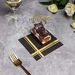 Fanxyware Gold on Black Cocktail Napkins - 100 Pack, 5" x 5", 3-Ply Paper - Style Name: Blissful Crossing