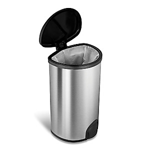 NINESTARS TTT-50-19 Automatic Tap Sensor Trash Can, 13 Gal 50L, Stainless Steel Base (D Shape, Black Lid)