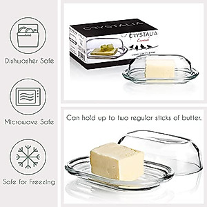 Large Glass Butter Dish with Lid, 2-Piece Classic Vintage Design Large Butter Saver, Covers and Holds a Standard Stick of Butter Dimensions, Dishwasher Safe