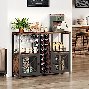 Homeiju Mini Bars for Home, Wooden Coffee Bar Cabinet, Modern Liquor Cabinet for Liquor and Glasses, Farmhouse Buffet Wine Bar Cabinet with Storage Sideboard for Home Kitchen Dining Room
