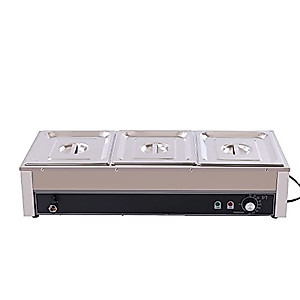 3-Pan Commercial Food Warmer, 110V 1500W Electric Steam Table 10cm/4inch Deep 20.6Qt, Professional Stainless Steel Buffet Bain Marie for Catering and Restaurants