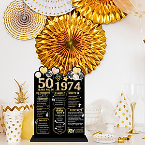 50th Birthday Decorations, 1974 Black Gold Fifty Birthday Party Decorations, Fifty Birthday Decor, Double Sided Back in 1974 Table Sign, 50th Birthday Wedding Anniversary Decorations for Man Women