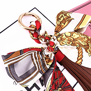 QTMY Silk Ribbon Bow Tassel Bag Pendant Charm Keyring Keychain for Women Purse Handbag Decor (Brown)