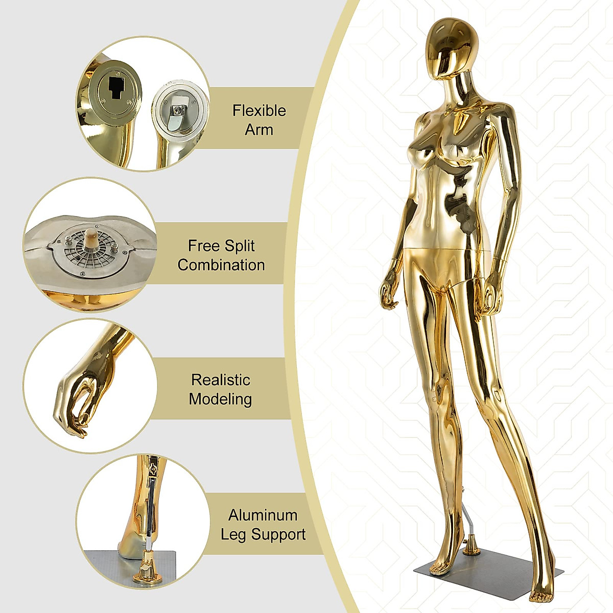 Female Mannequin Dress Full Body - 70'' Mannequin Dress Form Display Full Body Adjustable Realistic Manikin Torso Stand (Golden)