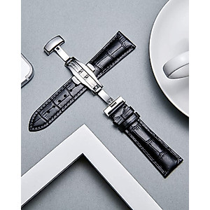 Moran Genuine Leather Replacement Watch Band Deployment Buckle 18mm 19mm 20mm 21mm 22mm 23mm 24mm Calfskin Watch Strap for Men's and Women's