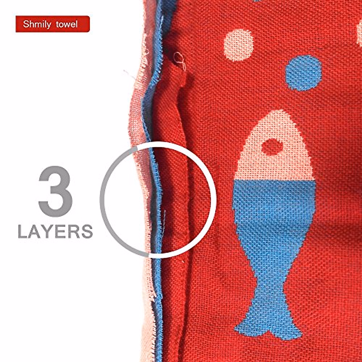 Shmily Cute Cartoon Home Pantry Kitchen Towels 1 Pack (14 x 15.5 inches) Absorbent 3Layer Cotton Cloth Dish Towels Sets, Hand Towels, Tea Towels (A2. Fish Fish-Pink(1ea))