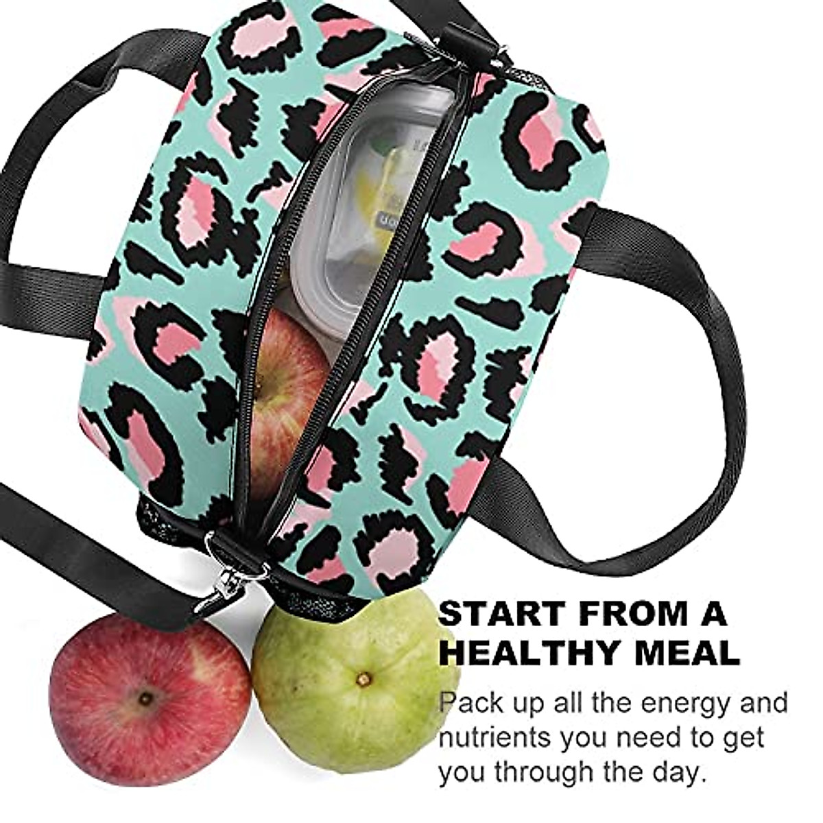 Leopard Reusable Insulated Lunch Bag, Portable Cooler Lunch Box for Boys and Girls, Lunch Tote Bag with Adjustable Shoulder Strap for Work, Picnic, Travel