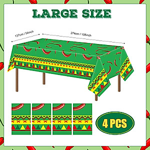 Peryiter 4 Pcs Chili Cook Party Decorations Off Tablecloth 108''x54'' Cinco De Mayo Tablecover Plastic Pepper Table Cover Disposable Chili Pepper Decoration Chili Pepper Supplies for Rectangle Table
