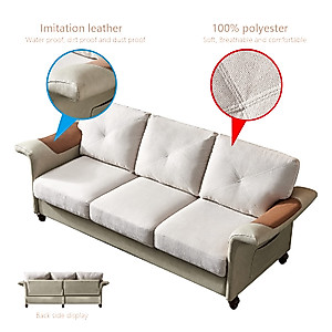 TARTOP Furniture Linen Fabric Faux Leather Sofa & Solid Wood Legs Upholstered Couches Sets with 2+3-Seat Sofa, Loveseat for Living Room,Beige