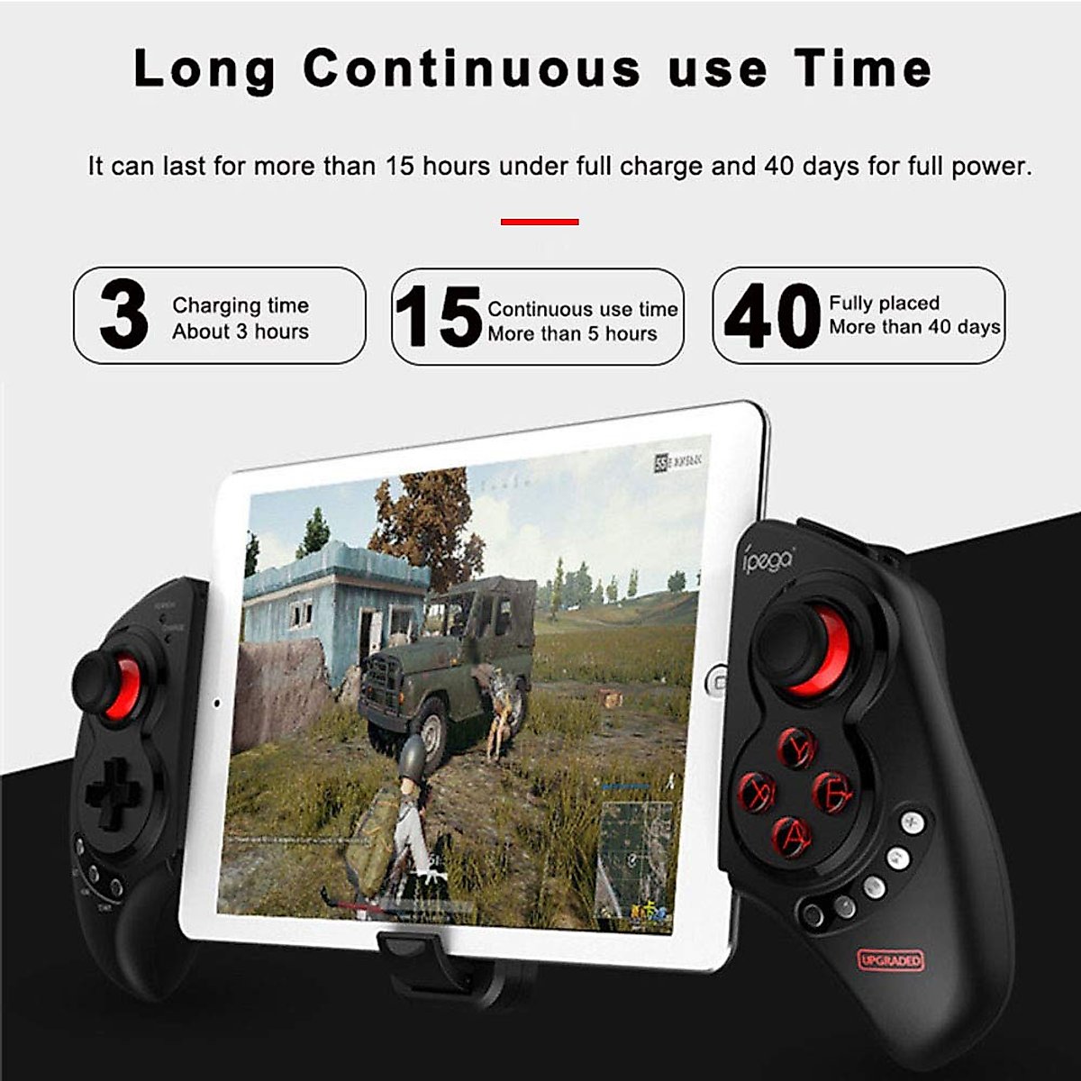ipega PG-9023S Mobile Game Controller, Wireless 4.0 Gamepad PUBG Trigger Mobile Phone Telescopic Controller Joy Stick for iPhone Compatible with 5-10" iOS(iOS 11-13.3)/Android Phone PC Tablet TV Box