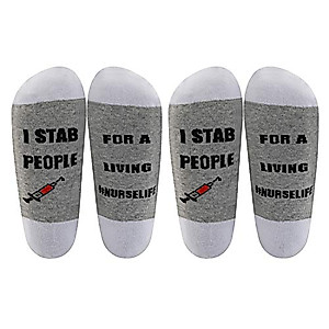 LEVLO Funny Nurse Gift Nurse Life Socks I Stab People For A Living Socks Nurses Appreciation Medical Gift for Nurse Mom (2 Pairs/Set)