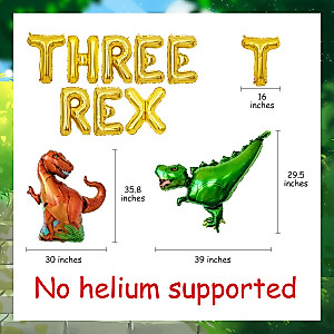 Dinosaur Birthday Decorations for Boy Three Rex Birthday Decorations Dinosaur Party Supplies 3 Year Old - Three Rex Balloons Dino Cake Topper Happy Birthday Banner