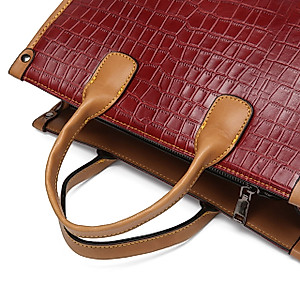 SHESTORY Women Genuine Leather Tote Handbag Shoulder Bag Women Crocodile Pattern Top-handle Purse (Wine)