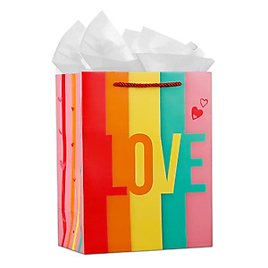 D4DREAM Love Gift Bag for Valentine's Day Medium Gift Bag with Tissue Paper 11" Valentine's Day Paper Gift Bags with Handle Gift Bag with Love Design for Valentines Day Anniversary, Valentines Day, Grooms Gift