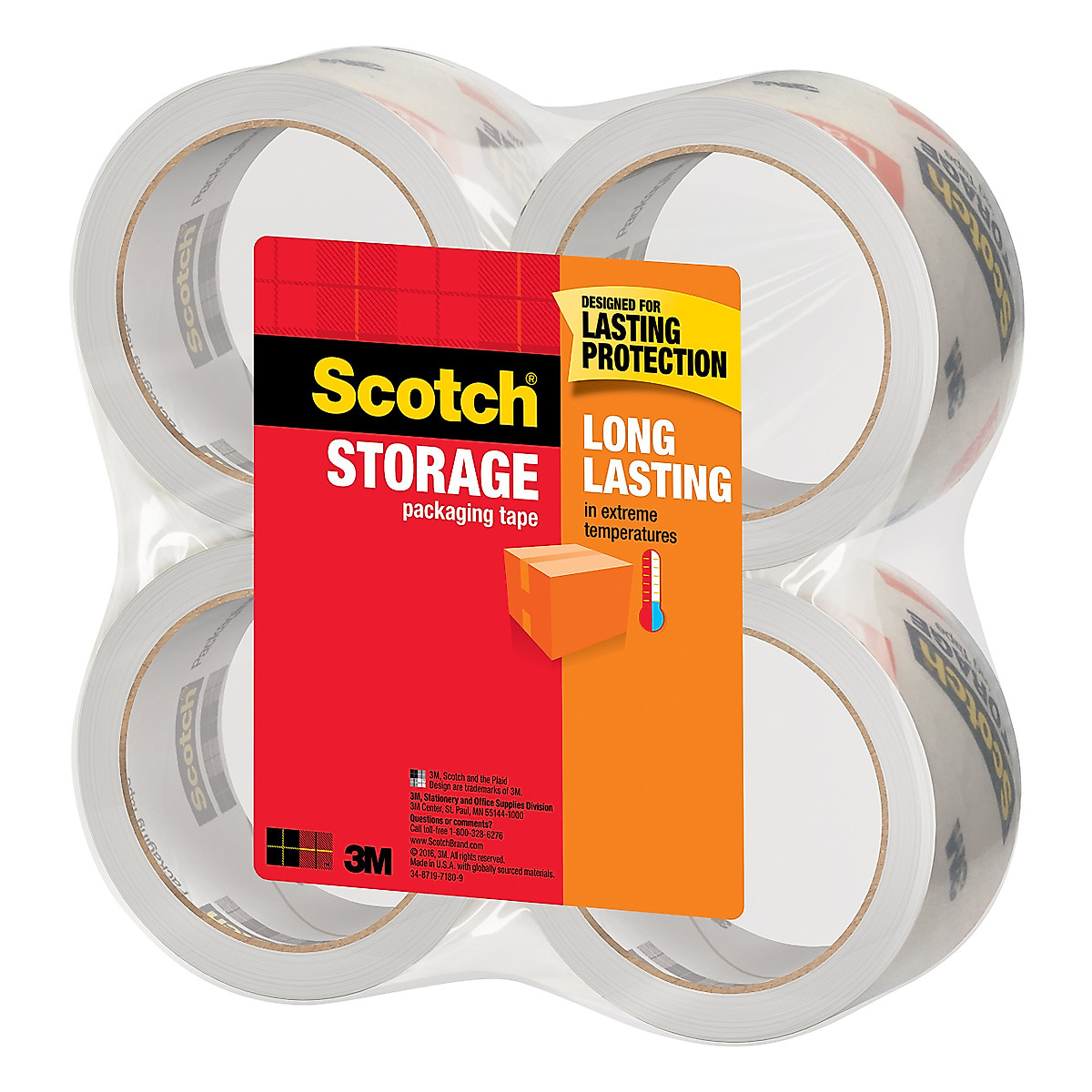 Scotch Long Lasting Storage Packaging Tape, 1.88 in x 54.6 yd, 4 Rolls (3650-4)